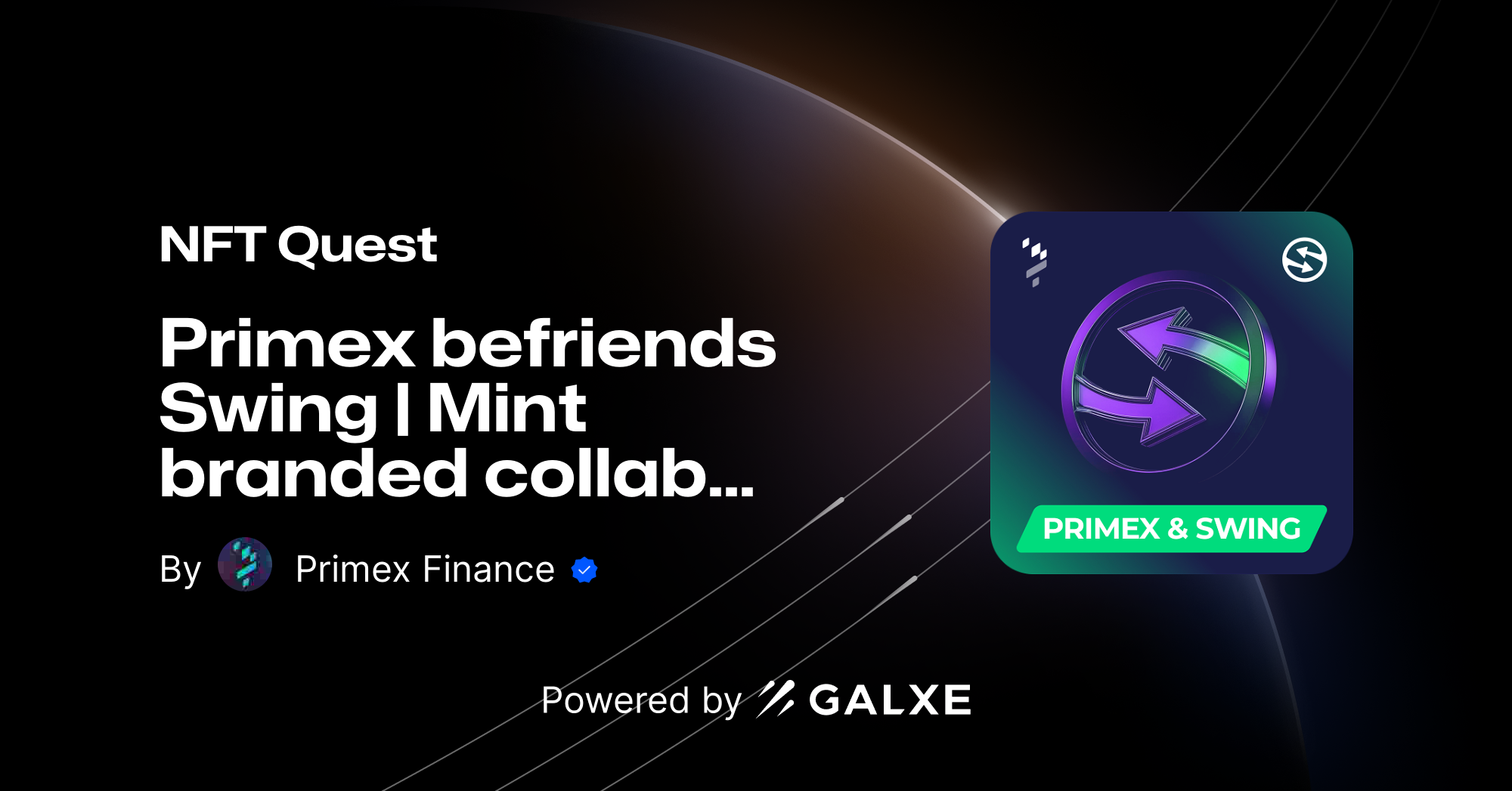 Primex befriends Swing | Mint branded collab NFT by Primex Finance | Galxe Quest
