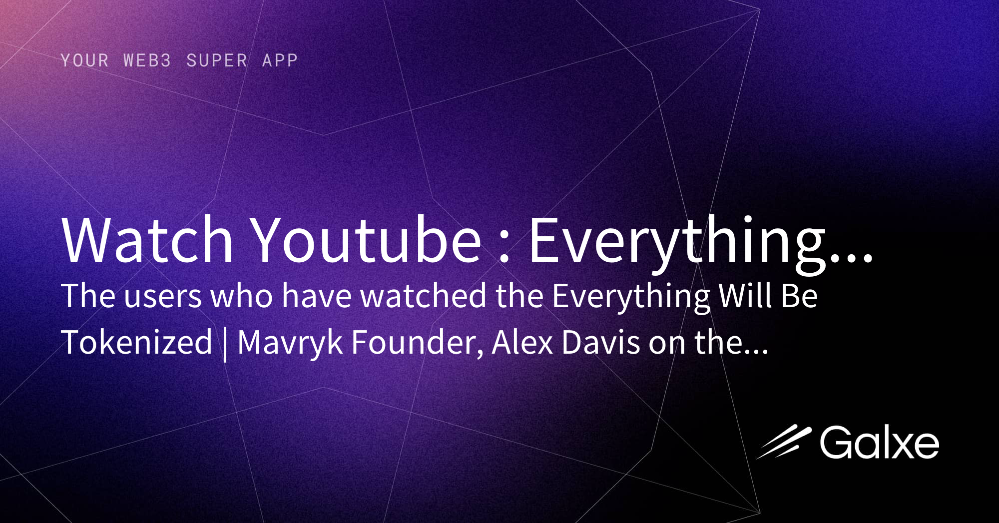 Watch Youtube : Everything Will Be Tokenized | Mavryk Founder, Alex Davis on the ‪@MarioNawfal ...