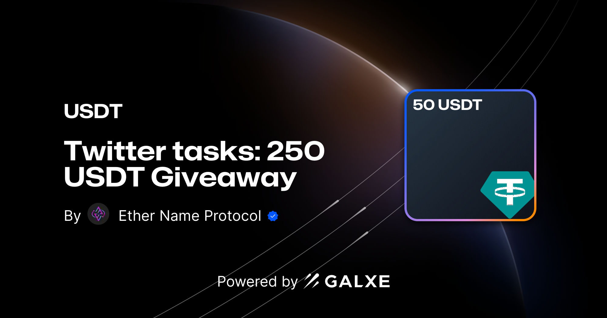 Twitter tasks: 250 USDT Giveaway 🎁 by Ether Name Protocol | Galxe Quest