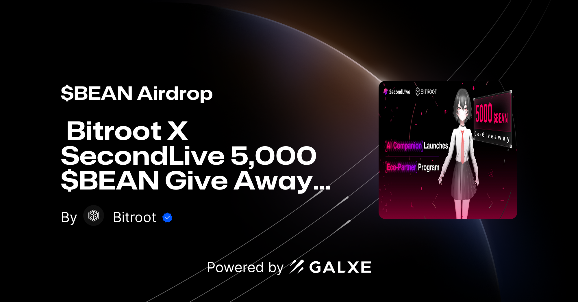 🎁 Bitroot X SecondLive 5,000 $BEAN Give Away by Bitroot | Galxe Quest