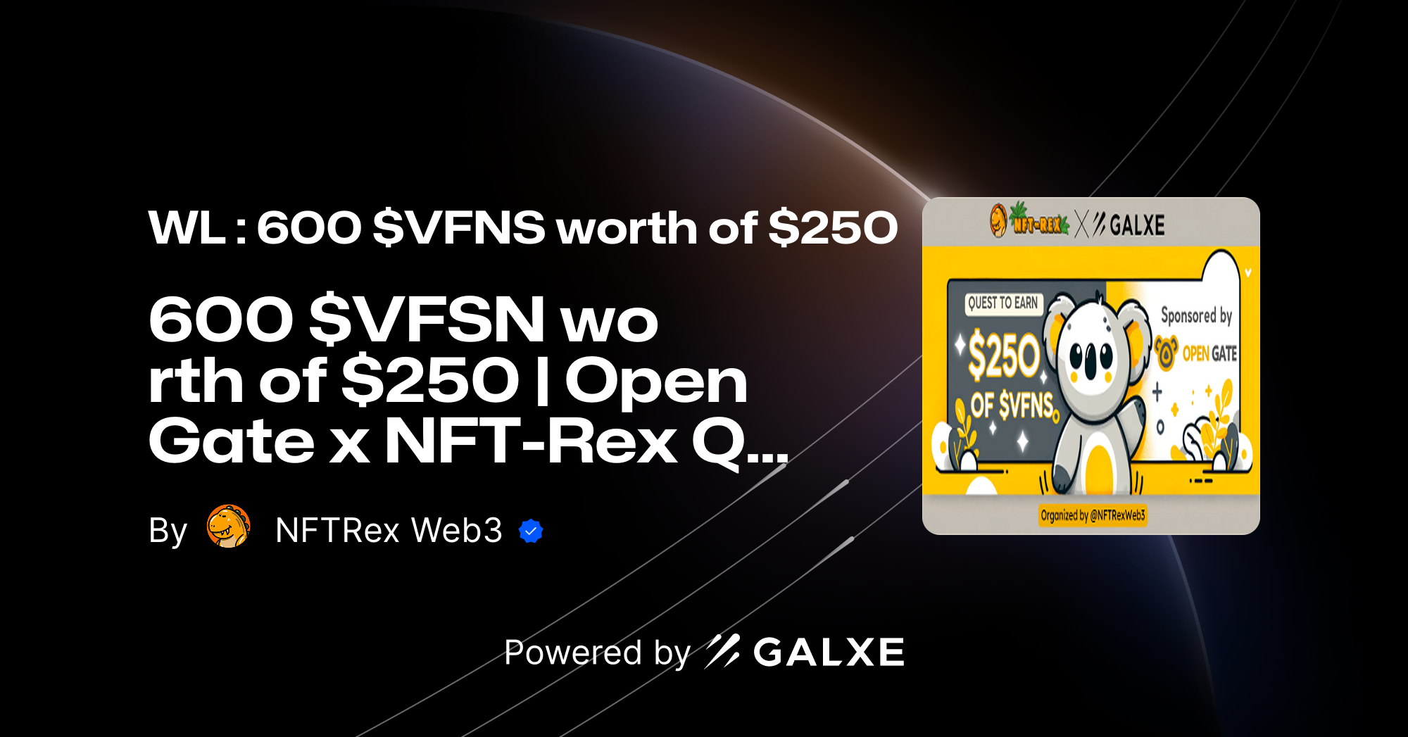 💰💥600 $VFSN worth of $250 | OpenGate x NFT-Rex Quest-to-earn by Plant Harvest | Galxe Quest