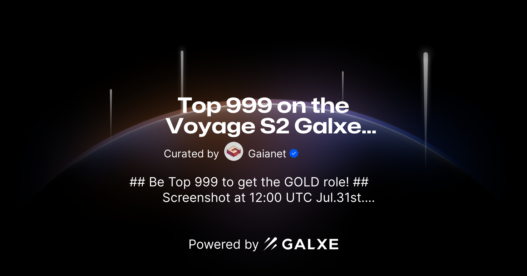 Top 999 on the Voyage S2 Galxe points leaderboard at 12:00 UTC Jul.31st Credential | Galxe