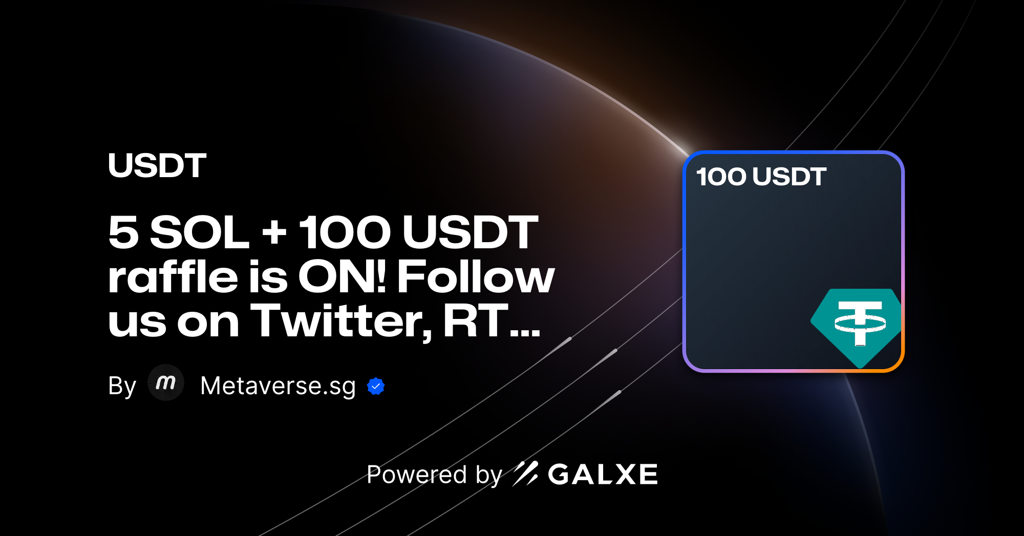 5 SOL + 100 USDT raffle is ON! Follow us on Twitter, RT and stay active to join! by Metaverse.sg ...